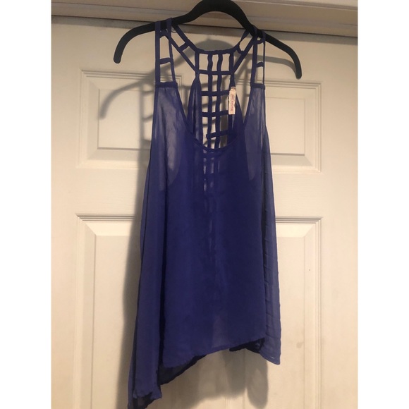 Tops | Plum Flowy Sheer Tank With Back Detail | Poshmark